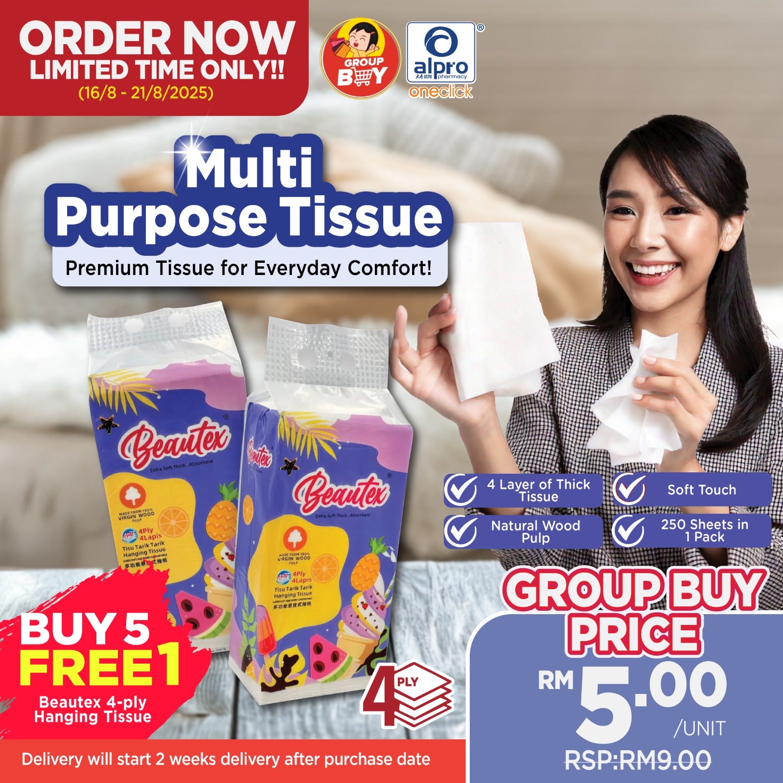 [Group Buy Delivery Starts:28/08/2025] Beautex 4-ply Hanging Tissue